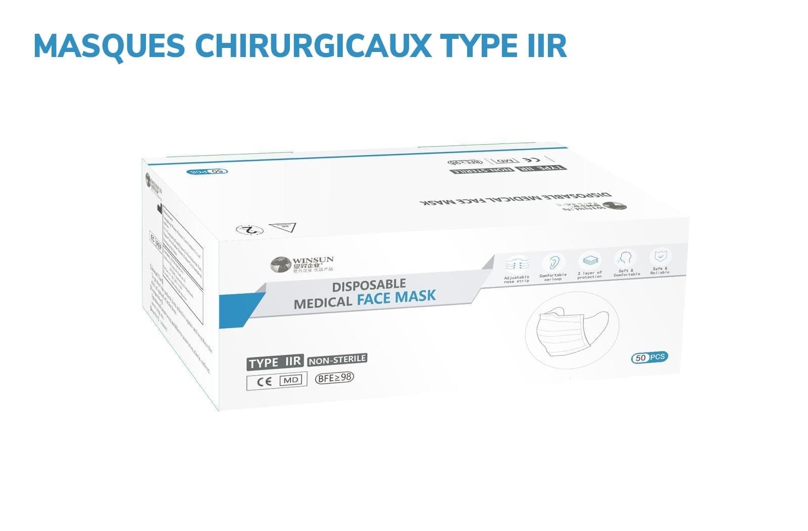 Masques chirurgicaux Type 2R (BFE>98%) EN14683:2019 - Odero