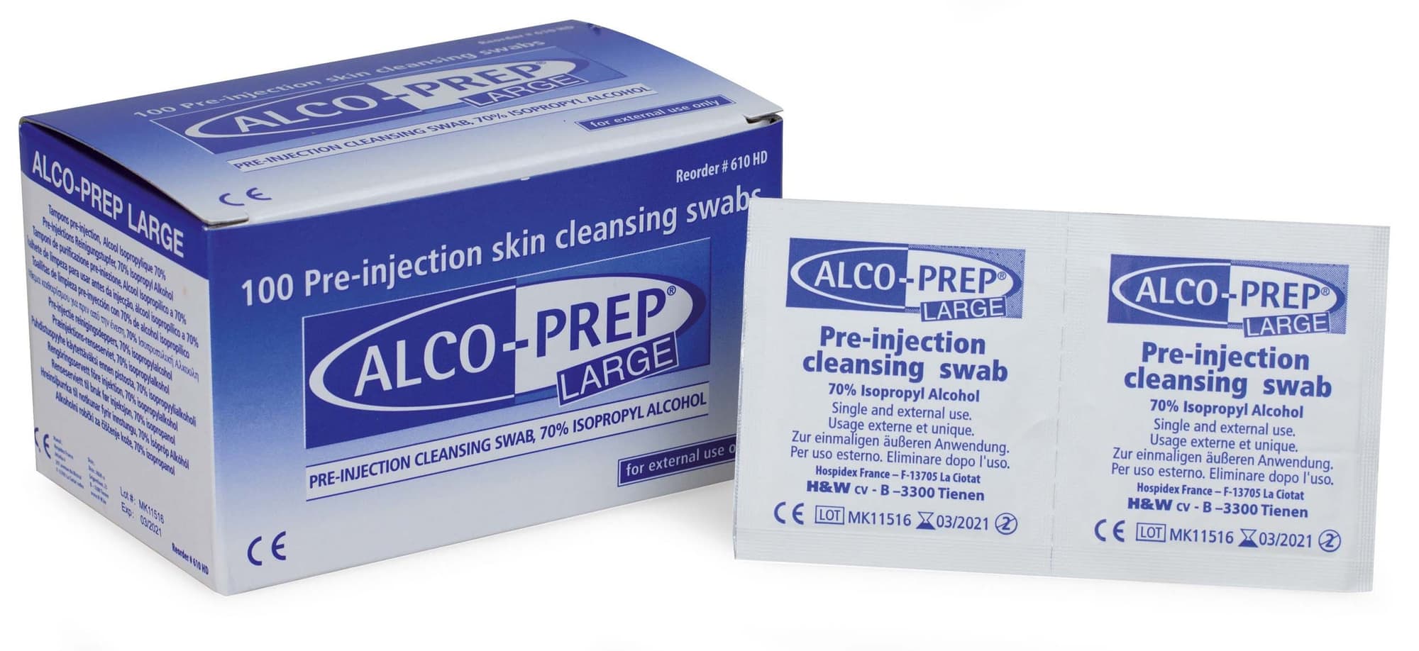 ALCO-PREP Tampon Alcool Large 34X68mm - Boite de 100 - Odero