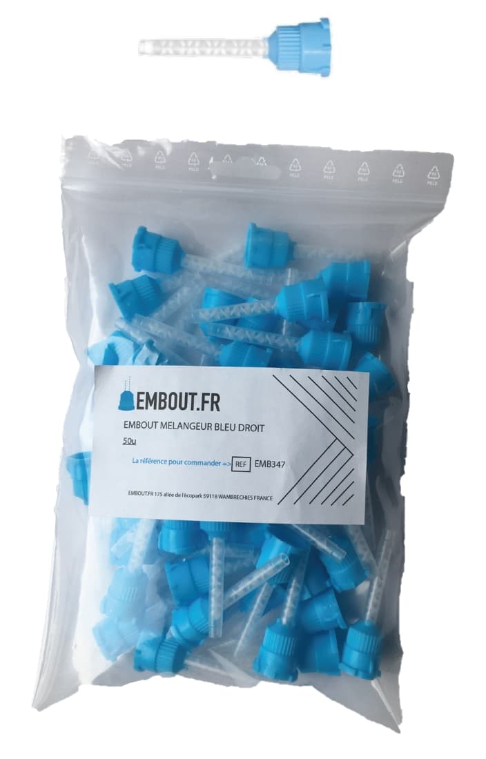 Embout mélangeur bleu droit - 50 pièces - Odero